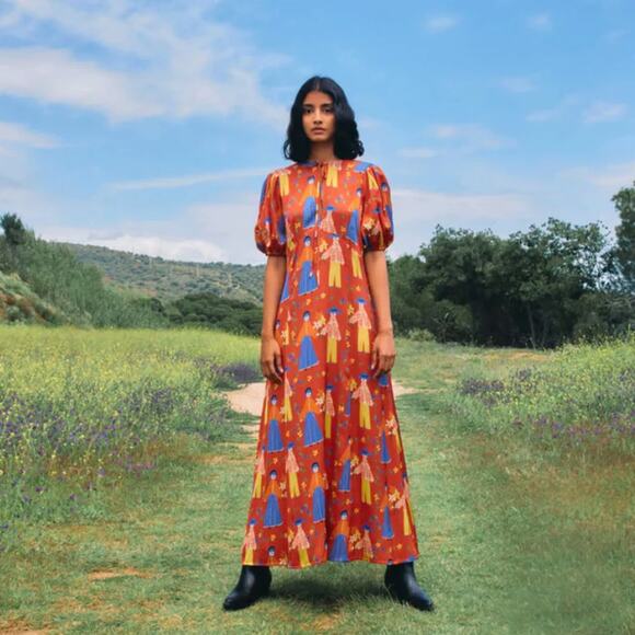 Bobo Choses | Dresses | Bobo Choses Couples Print Satin Maxi Dress Folk ...